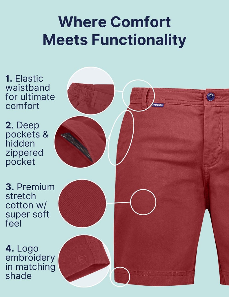 The Pioneers Burgundy Stretch Cotton Men Shorts – Frankster